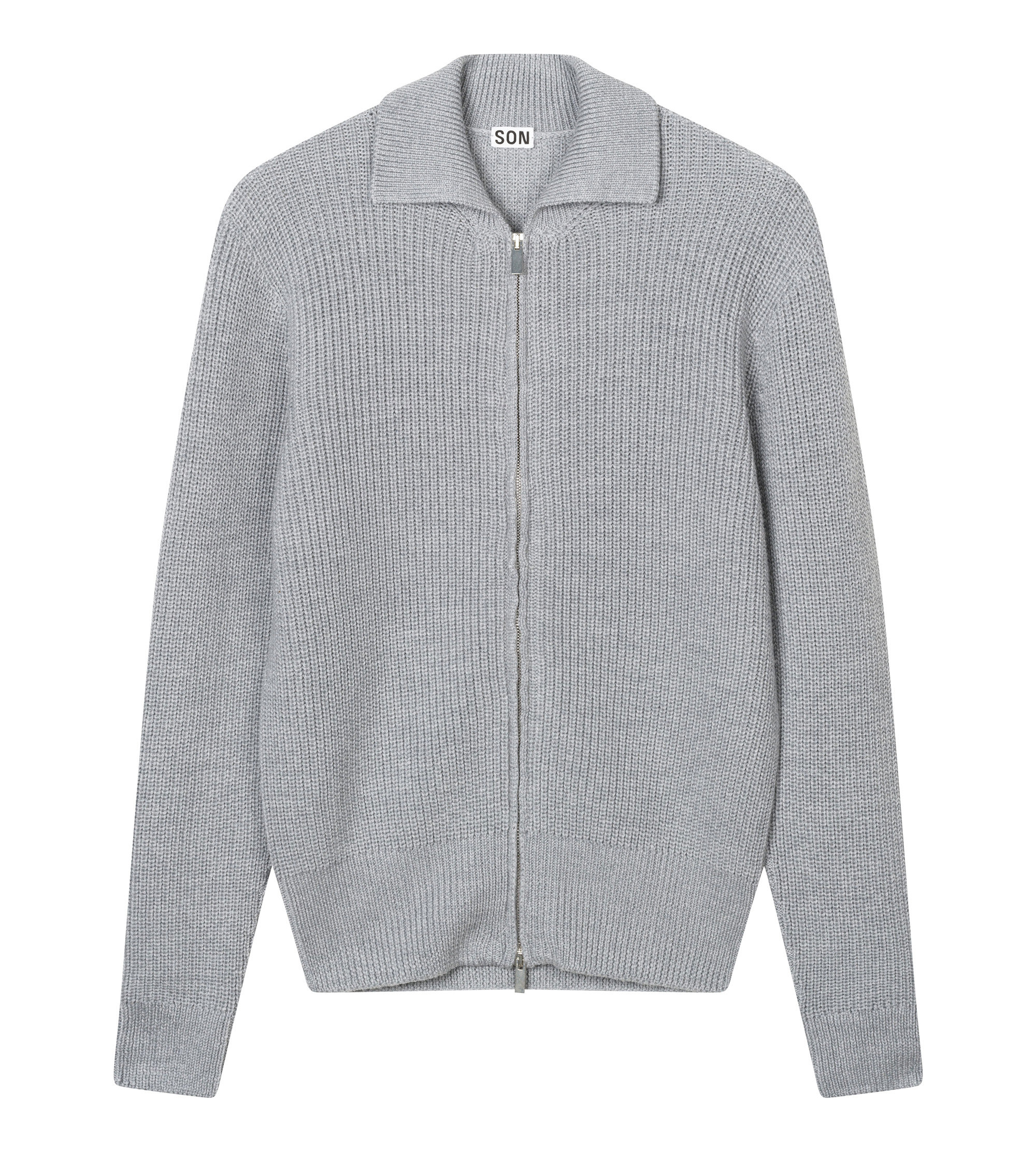 Custom Fitted Heavy Merino Zip Sweater Light Grey Melange | Son of a Tailor
